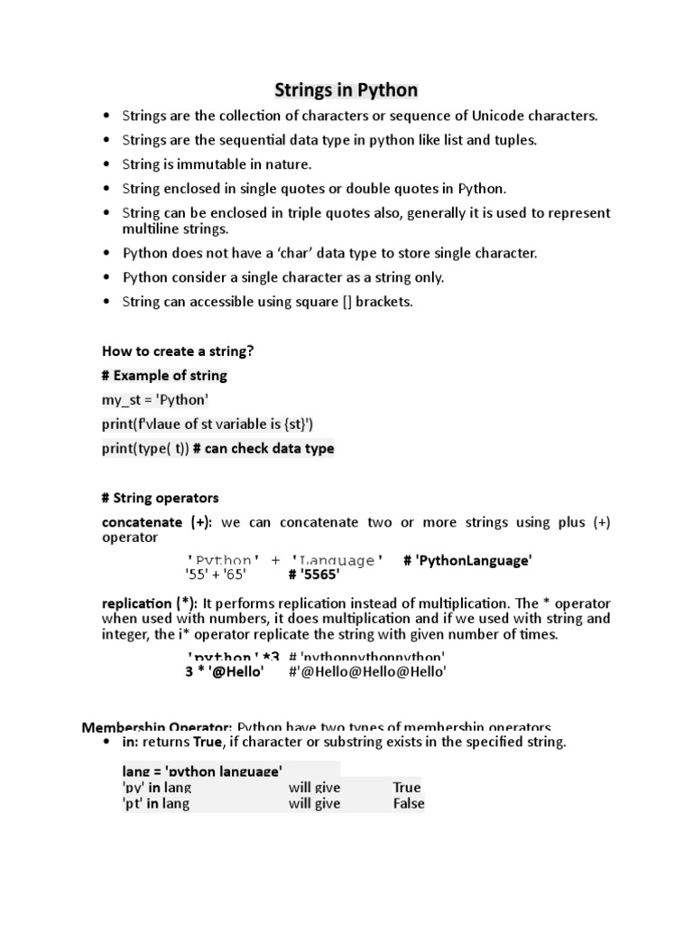 Strings In Python Pdf String Computer Science Data Type