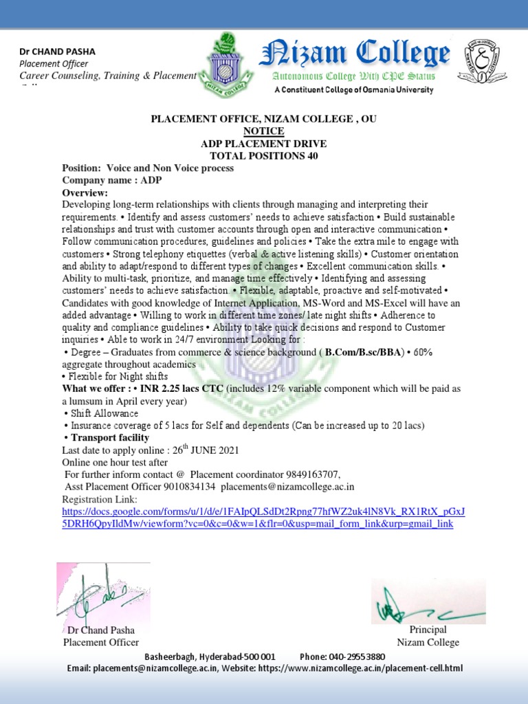 Position: Voice and Non Voice Process Company Name: ADP: Career ...