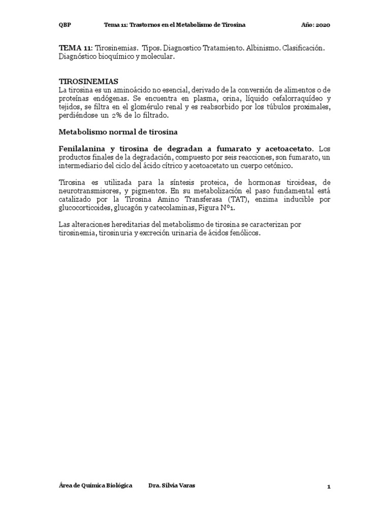 Trastornos en el metabolismo de tirosina: Tirosinemias. Tipos ...