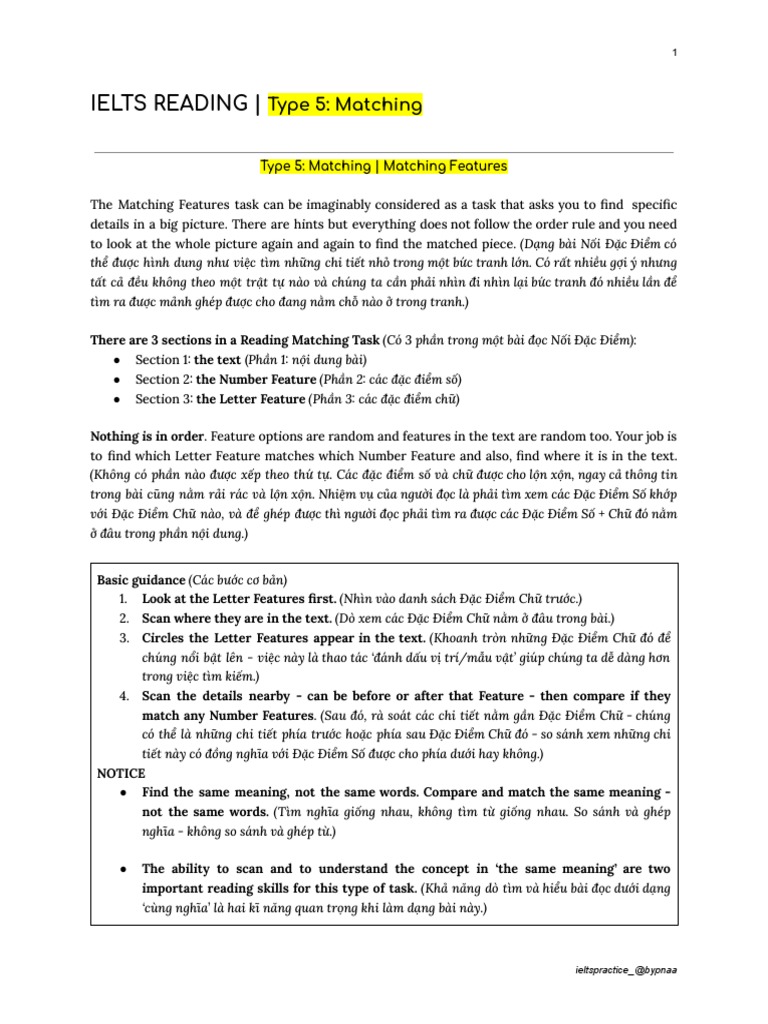 F Student - IELTS Reading Type 5, Matching Features | PDF