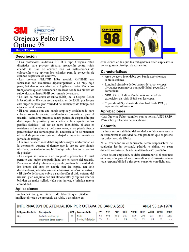 H9A Orejeras 3M Peltor Optime 98 | PDF | Science | Ingeniería