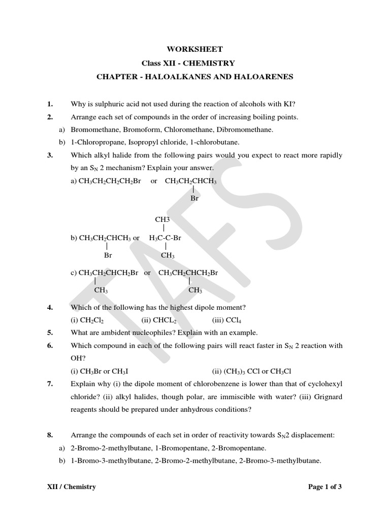 Halogenated Hydrocarbons Worksheet | PDF | Chemical Compounds ...