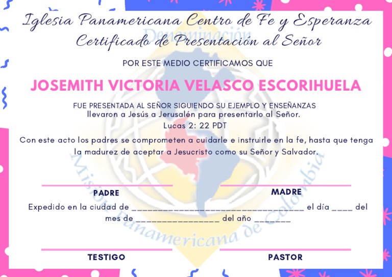 Certificado de Presentación Al Señor | PDF