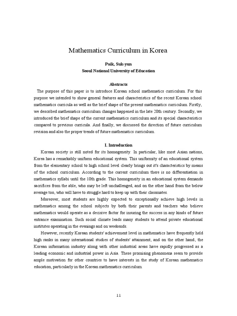 Overview of Korean Math Curriculum | PDF | Curriculum | Function ...