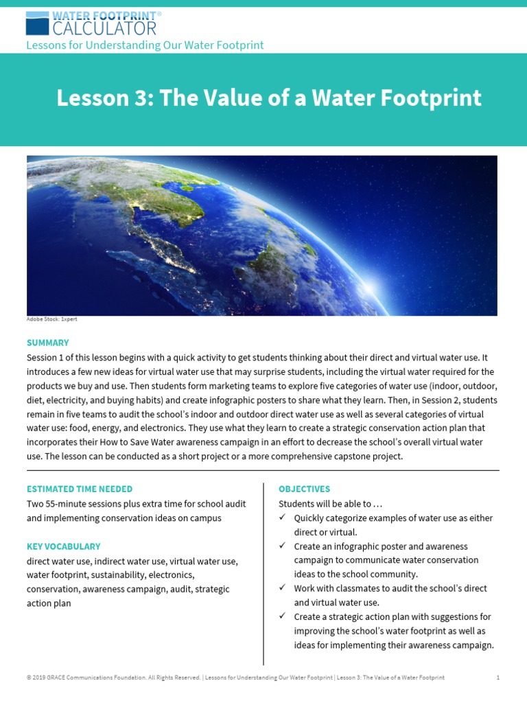 Ms Lesson Plan - Lesson 3 Value Water | PDF | Sustainability | Community