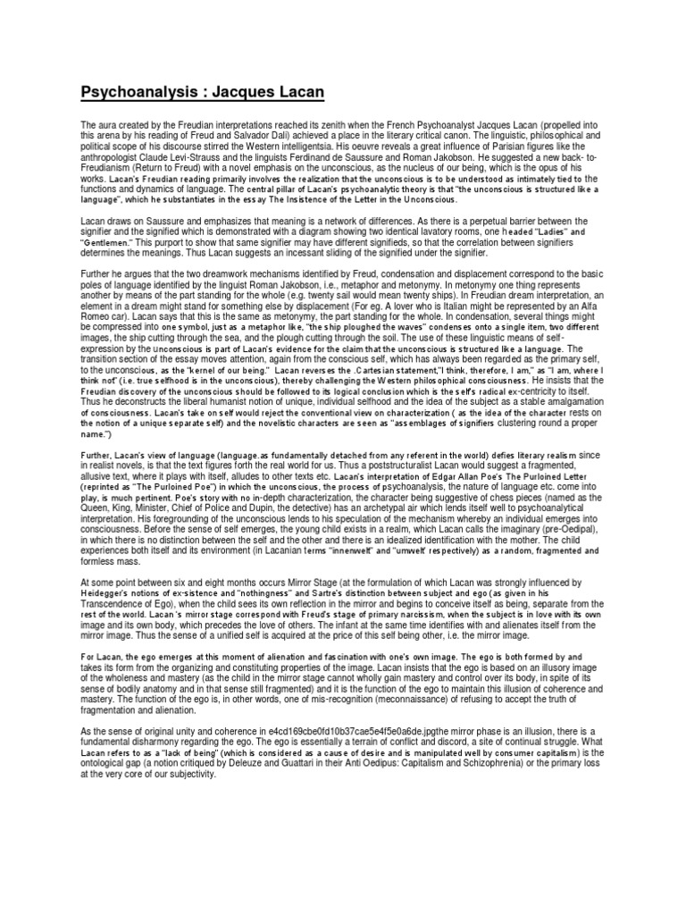 Psychoanalysis Lacan | PDF | Jacques Lacan | Psychoanalysis
