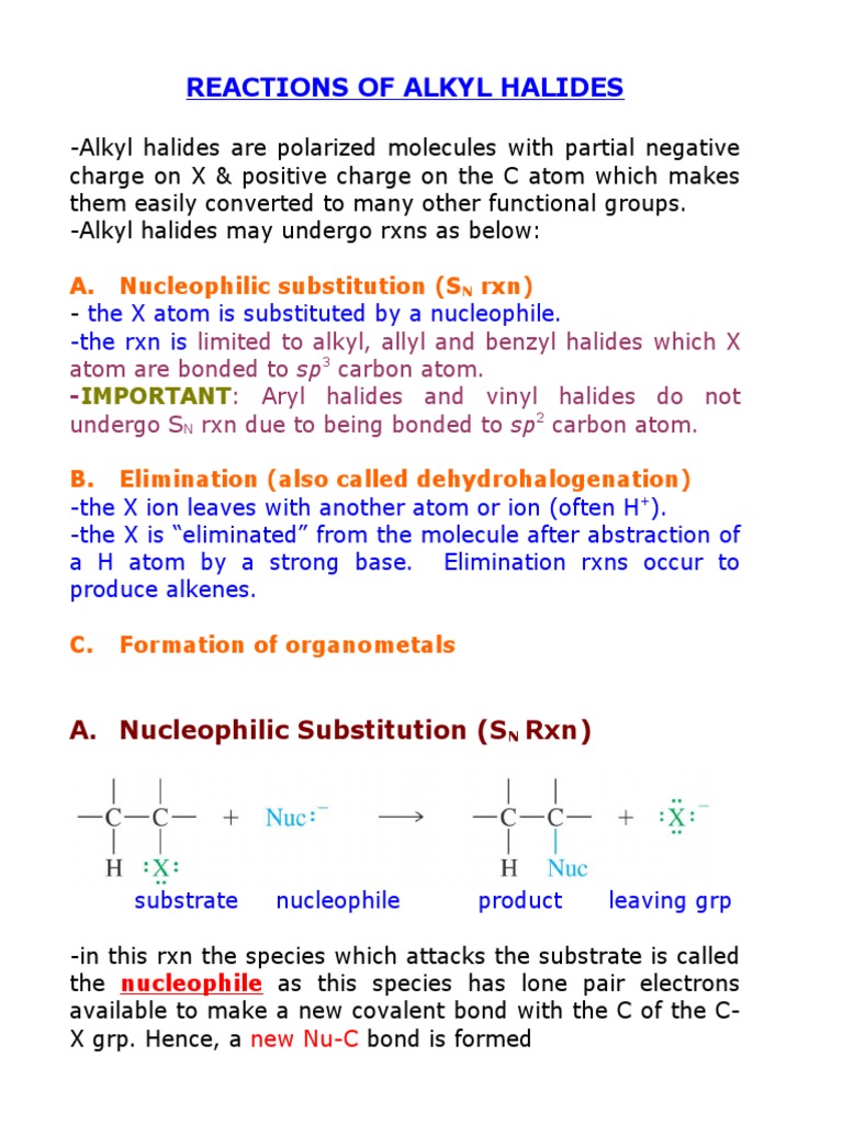 Reactions of Alkyl Halides: A. Nucleophilic Substitution (S RXN) | PDF | Chemical Reactions | Alkene