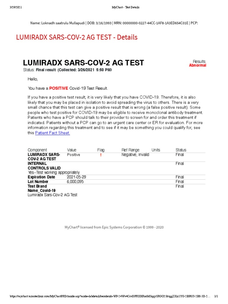 MyChart - Test Details | PDF | Health Care | Immunology