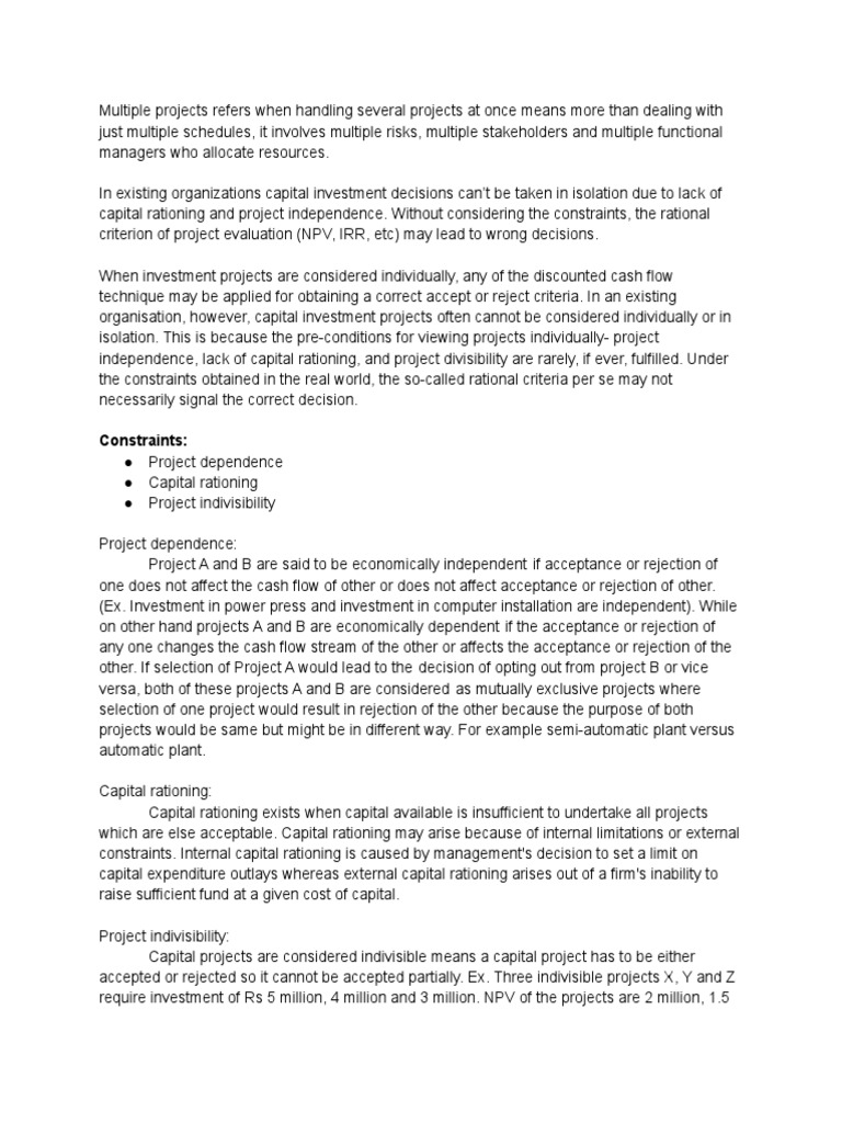 Multiple Projects and Constraints | PDF | Internal Rate Of Return | Net ...