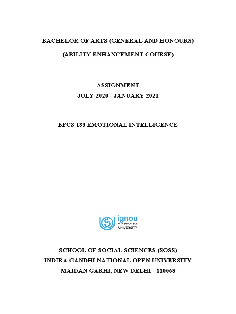 BPCS-183 Assignments 2020-21 (English) | PDF | Emotional Intelligence ...