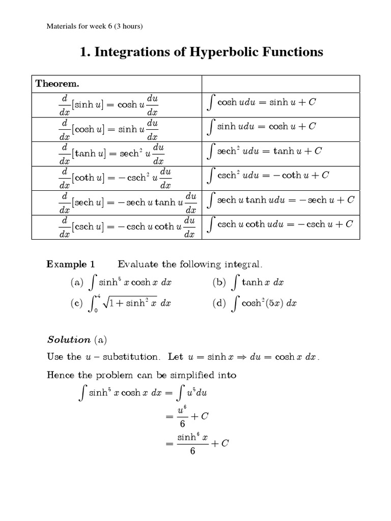 Integrations of Hyperbolic Functions: Theorem | PDF | Special Functions ...