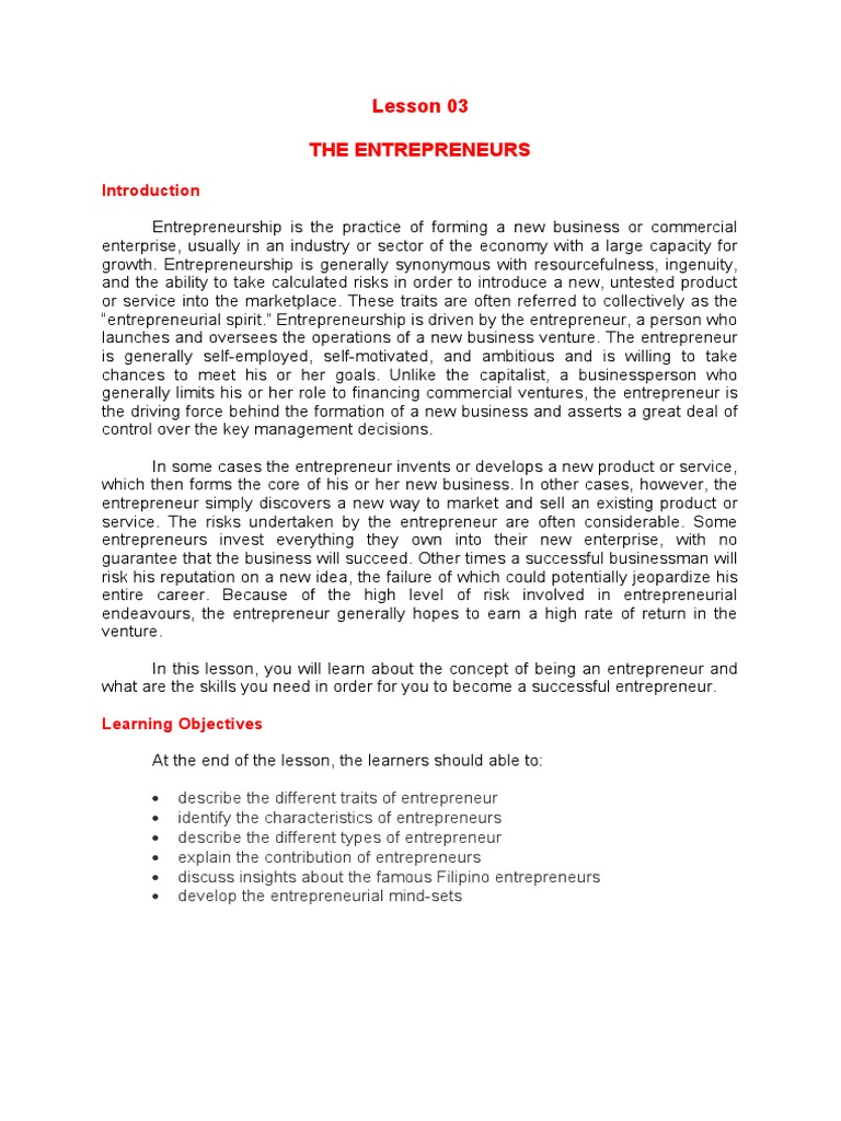 Lesson 3 - Entrep | Download Free PDF | Entrepreneurship | Innovation