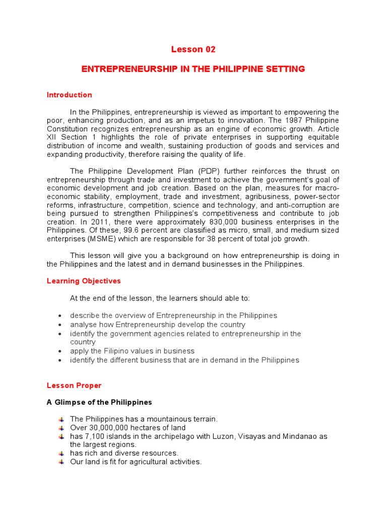 Lesson 2 - Entrep | PDF | Small And Medium Sized Enterprises | Employment