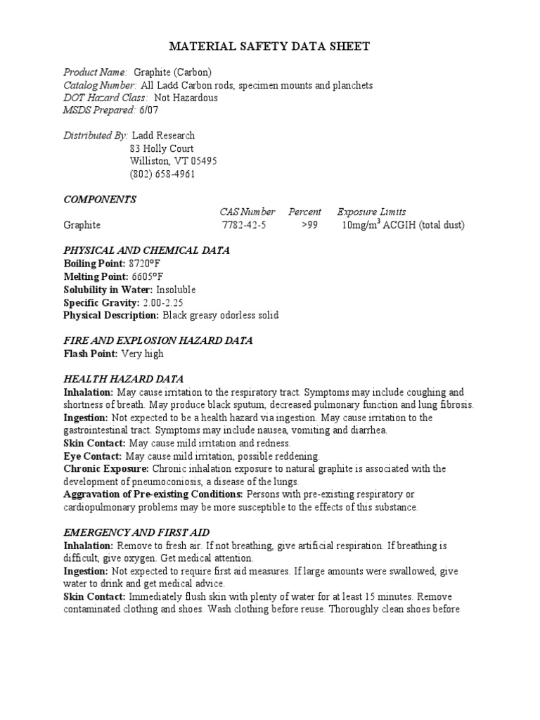 Graphite MSDS guide safety handling | PDF | Waste Management ...