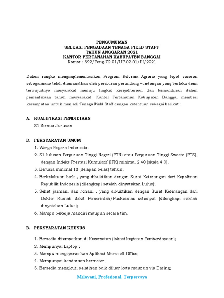 3.PENGUMUMAN PENERIMAAN Field Staff | PDF