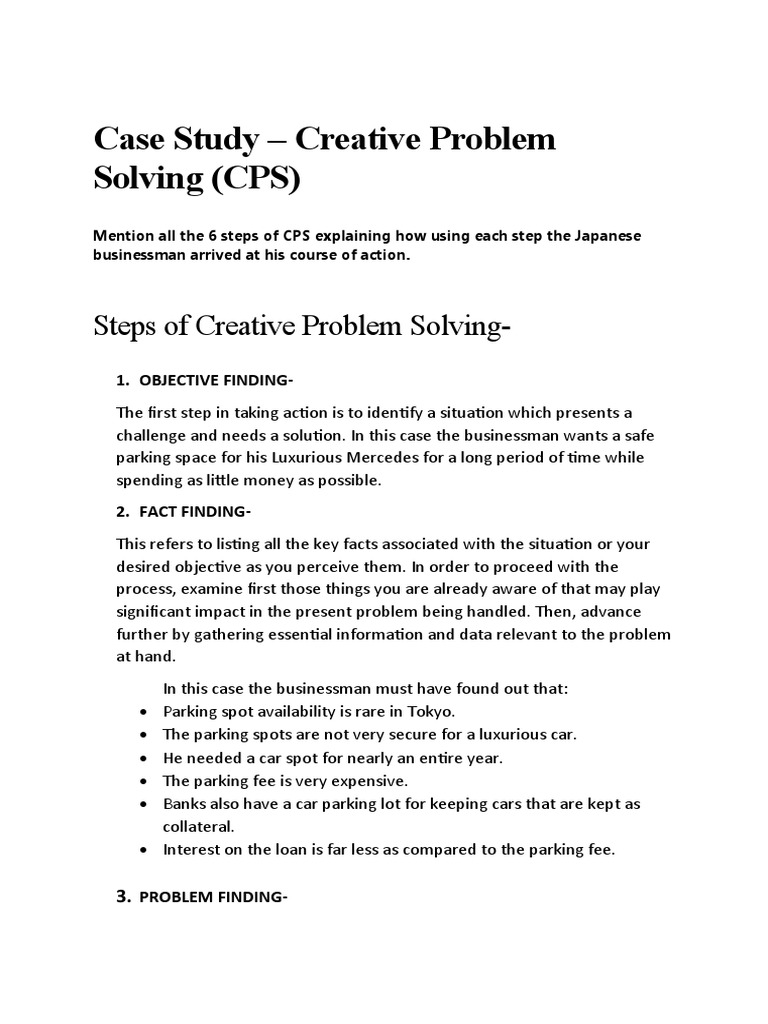 Case Study - Creative Problem Solving (CPS) | PDF | Parking | Interest