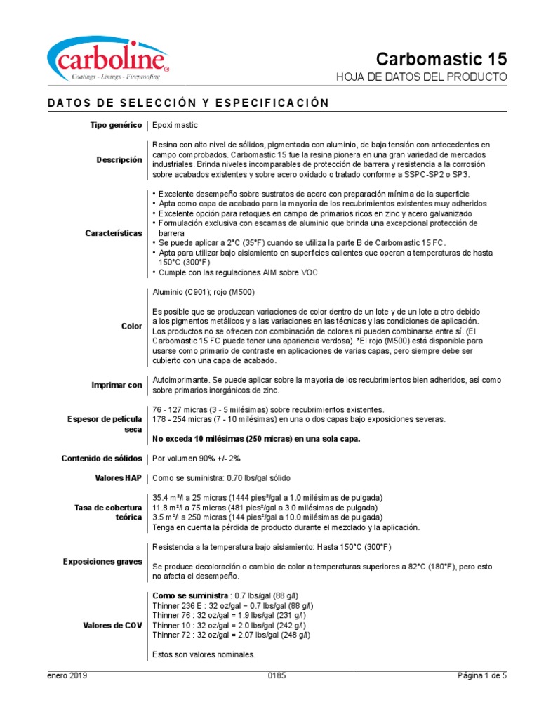Carbomastic 15 PDS | PDF | Acero | Aluminio
