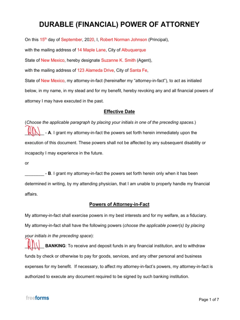 Durable Financial Power of Attorney Sample | PDF | Power Of Attorney ...