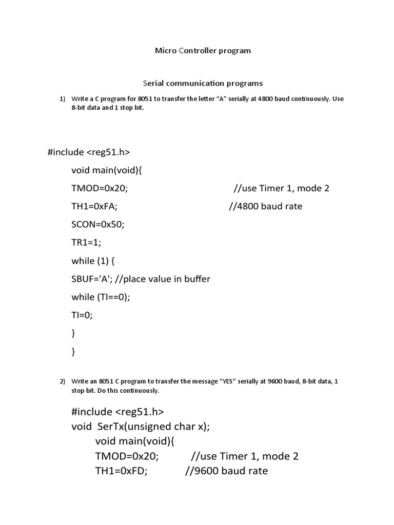 Serial Communication C Program For 8051 | PDF