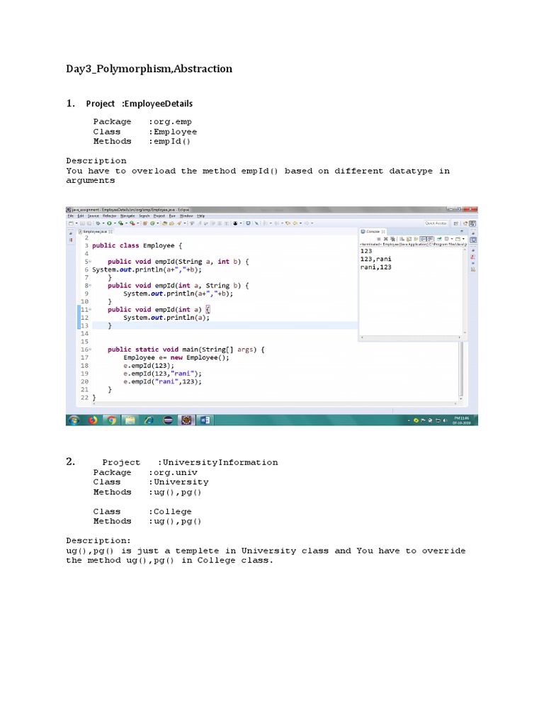 Day3 - Polymorphism, Abstraction: Project:Employeedetails | PDF