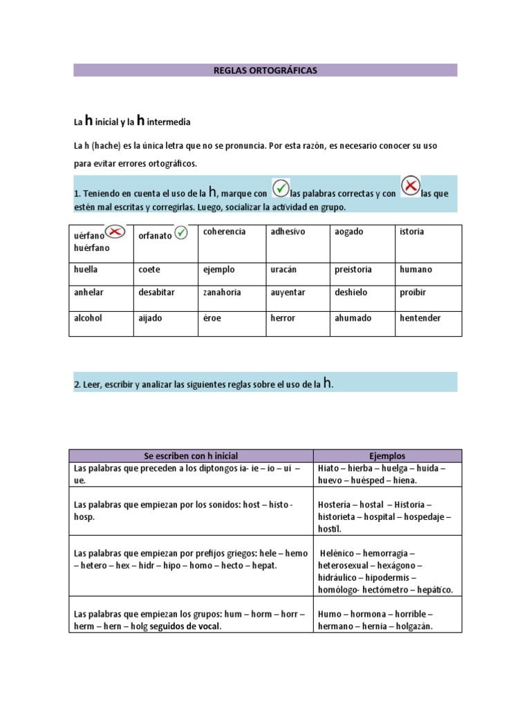 Uso de la H en Ortografía Española | PDF | Voz humana | Fonética