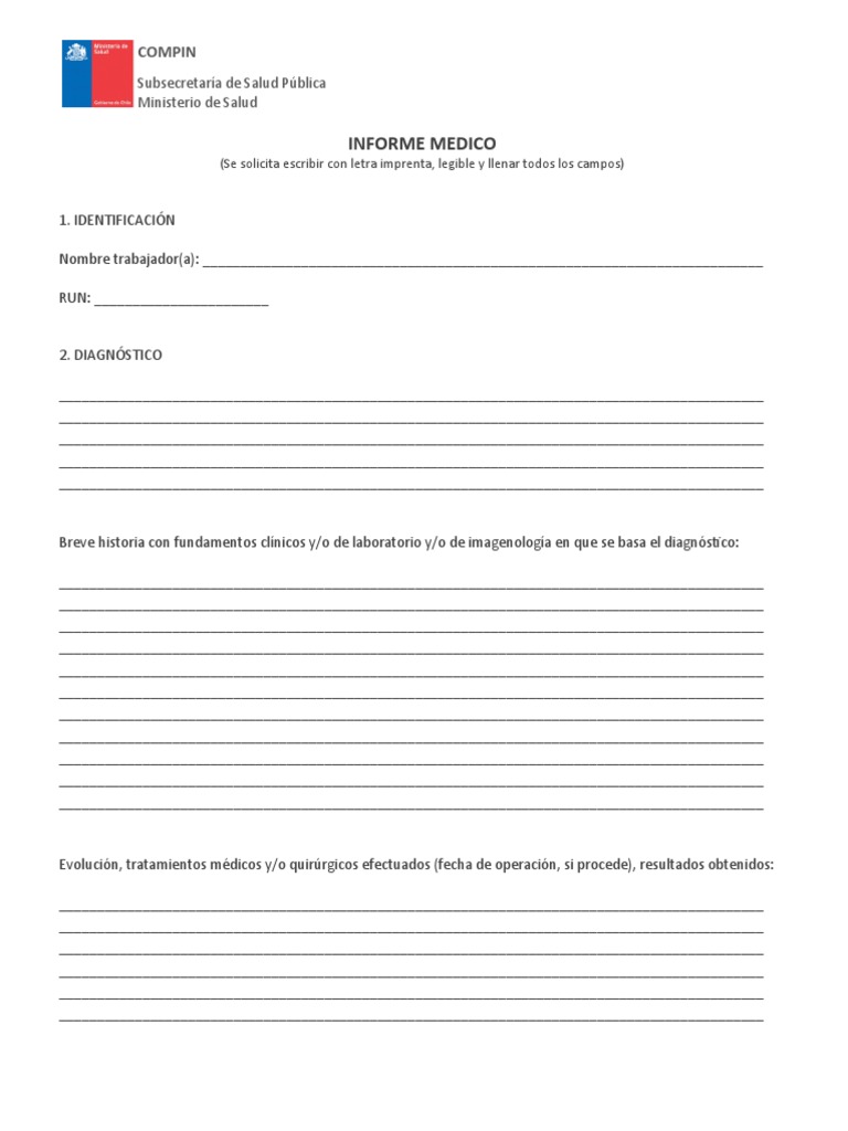 Informe_Médico_Tipo_COMPIN | PDF | Diagnostico medico | Enfermedades y ...