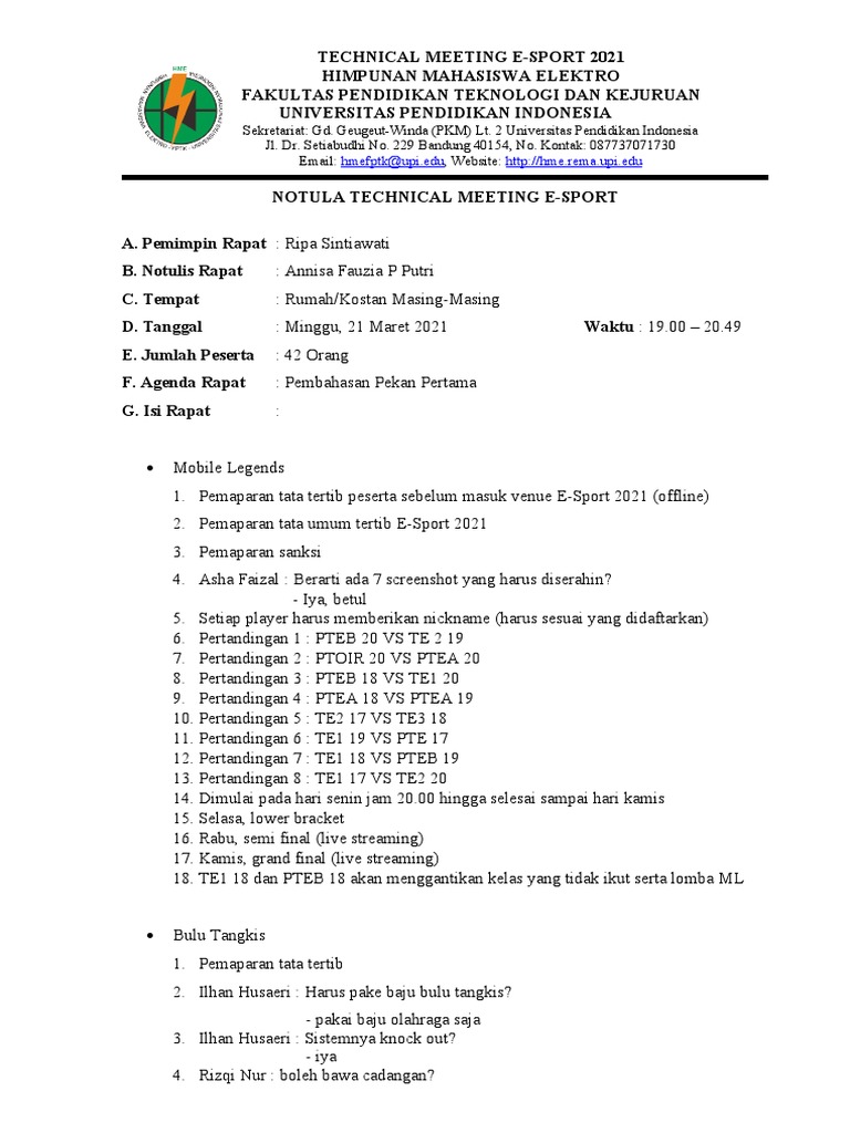 NOTULENSI TECHNICAL MEETING (21 Maret 2021) | PDF