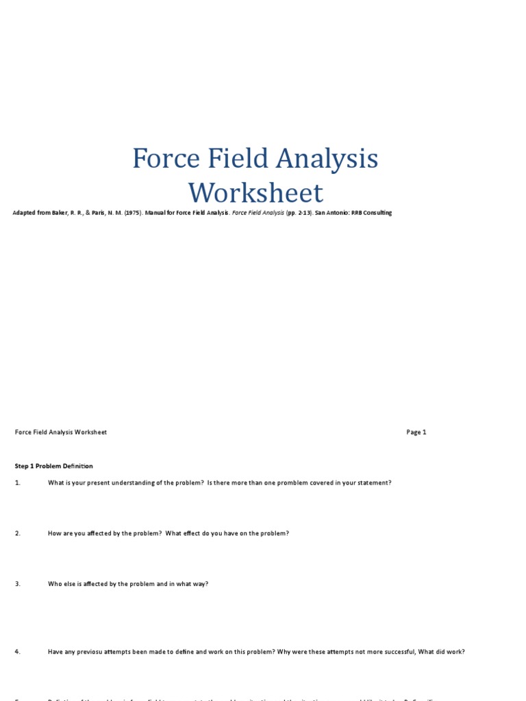 Force Field Analysis Worksheet Guide | PDF | Strategic Planning | Cognition