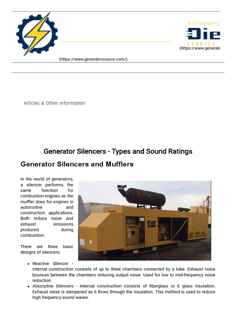 Generator Silencer Types and Ratings | PDF | Decibel | Exhaust Gas