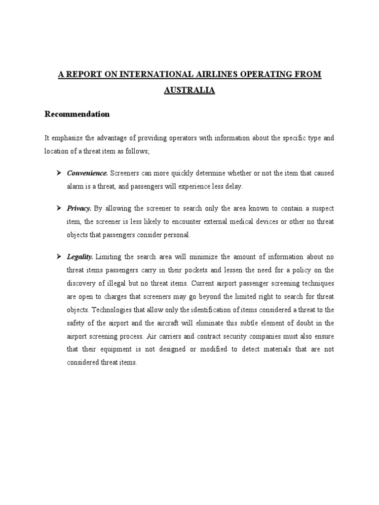 International Airlines from Australia Report | PDF | Metal Detector ...