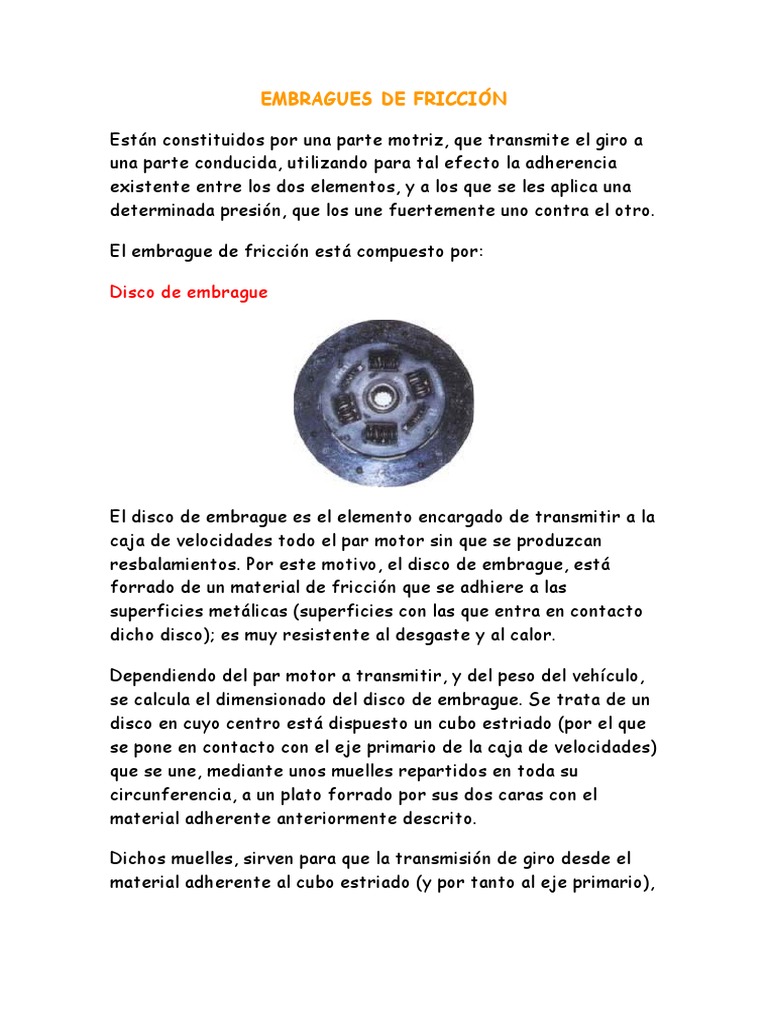 Embrages de fricción: Componentes y funcionamiento de los embragues de ...