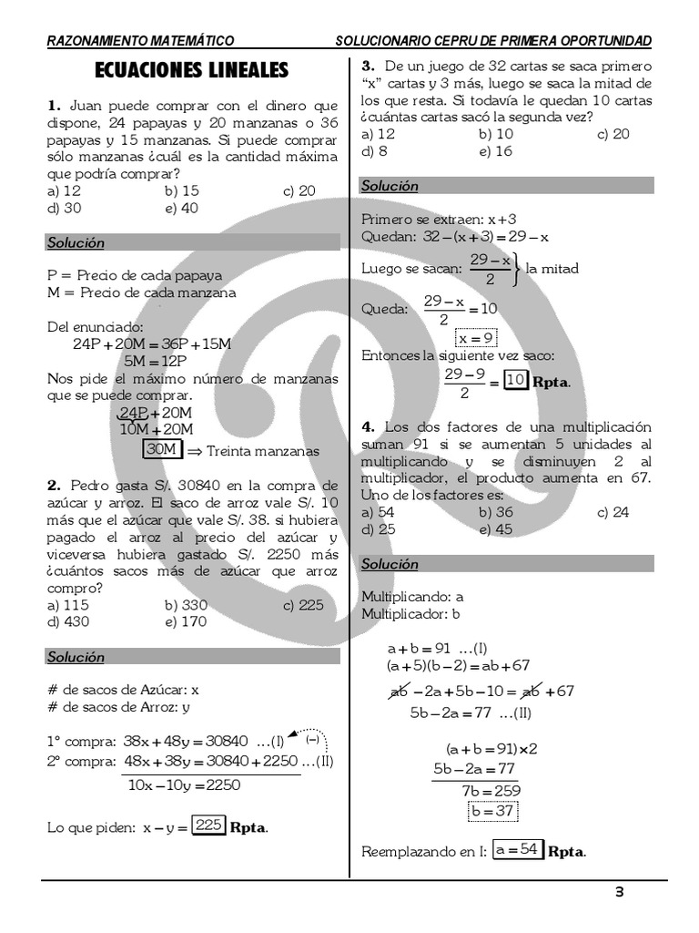 Solucionario Cepru Segundo Exa. | PDF | Enseñanza de matemática | Science