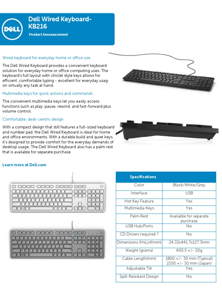 Klawiatura Dell KB216 | PDF | Computer Keyboard | Personal Computers
