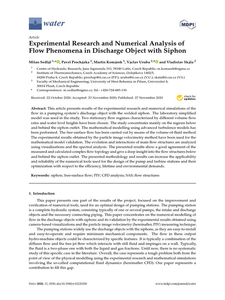 Water: Experimental Research and Numerical Analysis of Flow Phenomena ...