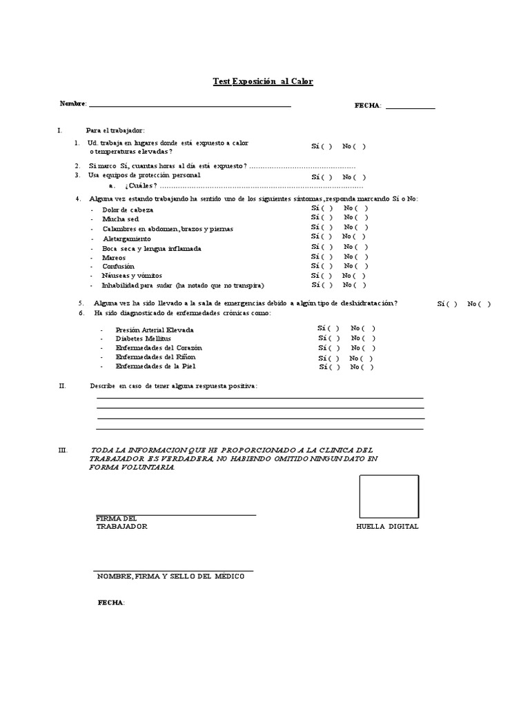 Test Exposicion Calor | PDF | Enfermedades y trastornos humanos ...