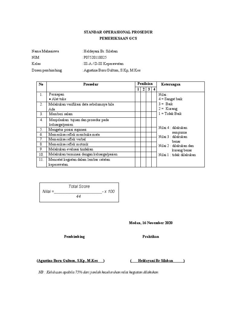 SOP Pemeriksaan GCS | PDF