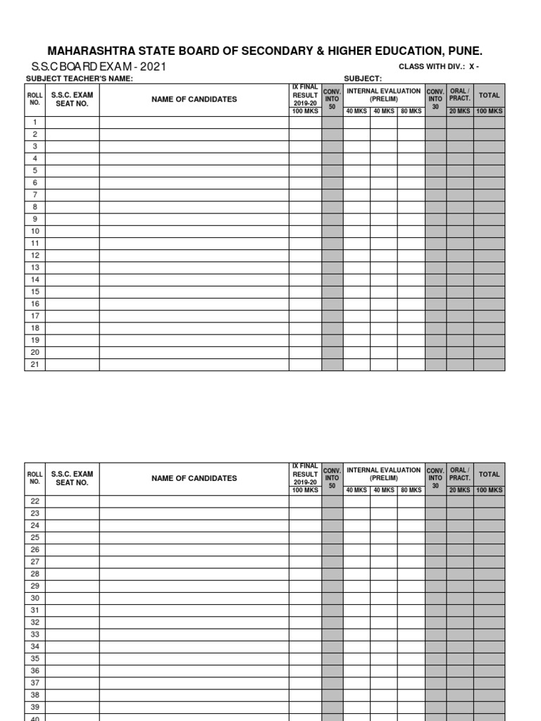 S.S.C. Board Result Blank Format 2021 | PDF | Educational Institutions ...