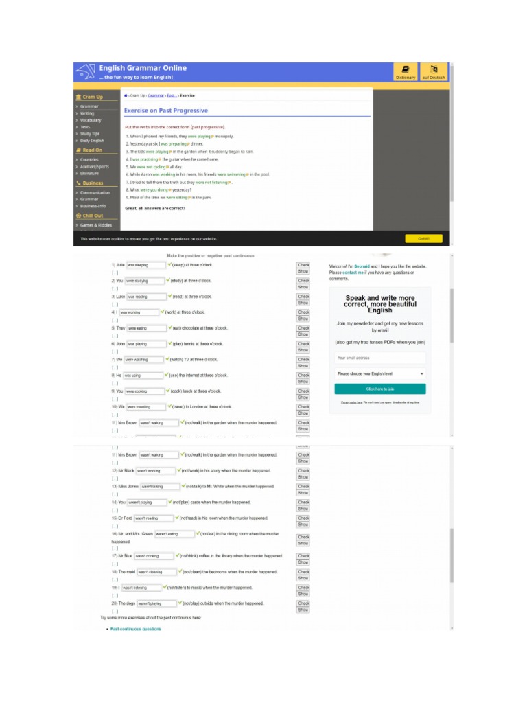 Past Continuous Activities | PDF