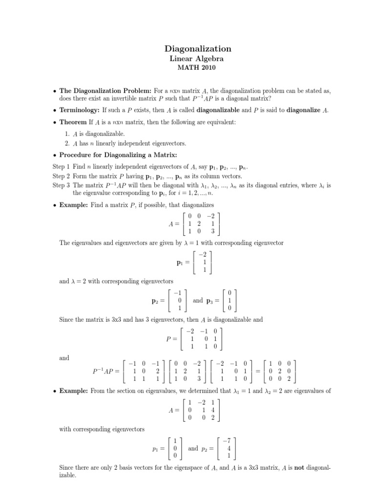 Diagonalization: Linear Algebra | Descargar gratis PDF | Eigenvalues And Eigenvectors ...