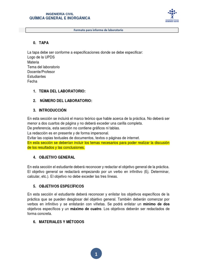 Formato para Informe de Laboratorio | PDF | Laboratorios | Química