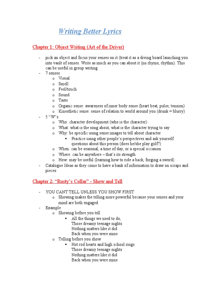 Writing Better Lyrics | PDF | Song Structure | Syllable