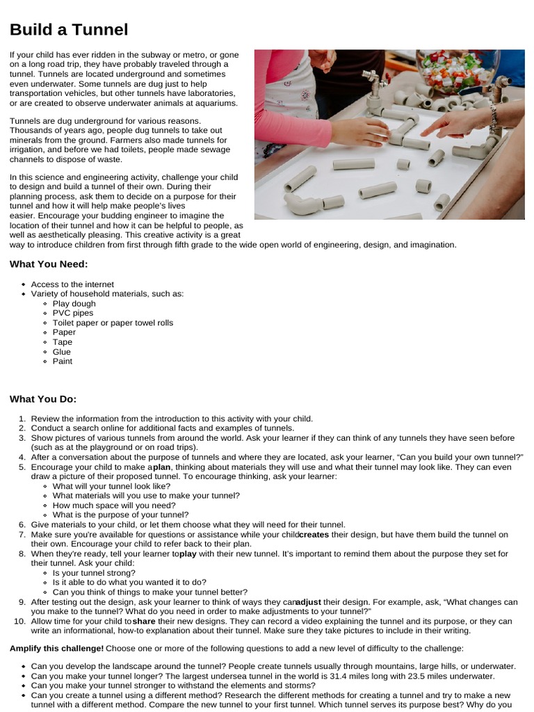 Build A Tunnel What You Need Pdf Tunnel Learning