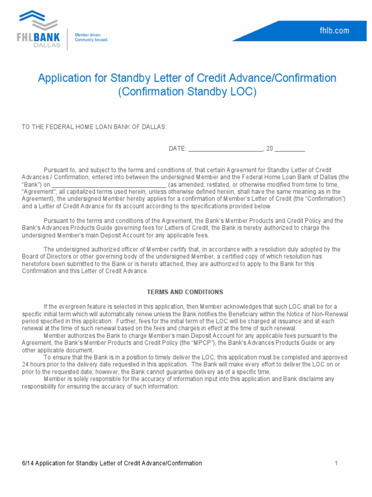 Application For Letter of Credit Confirmation | PDF | Letter Of Credit ...