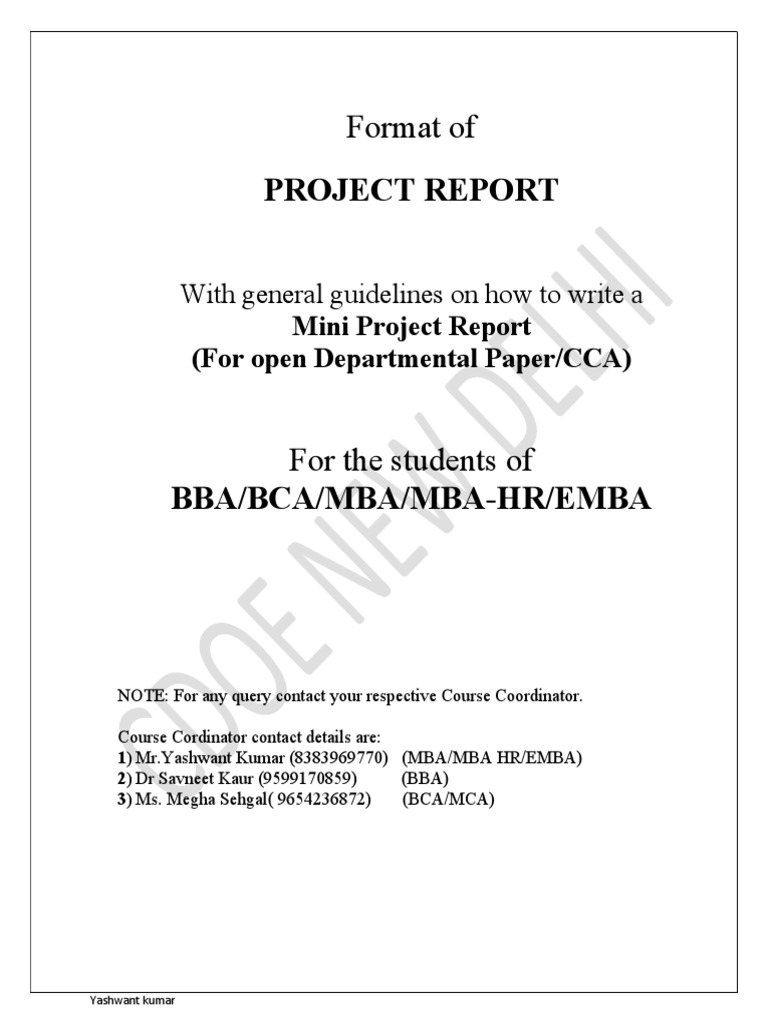 Format of Project Report: With General Guidelines On How To Write A ...