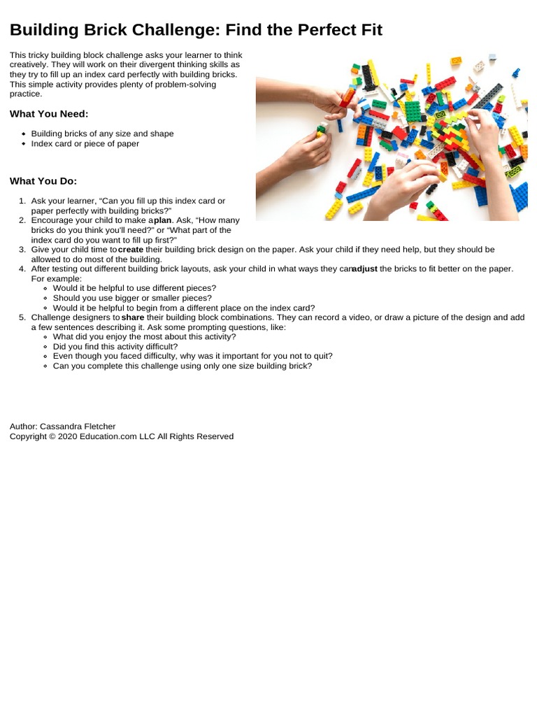 Building Brick Challenge: Find The Perfect Fit: What You Need | PDF ...