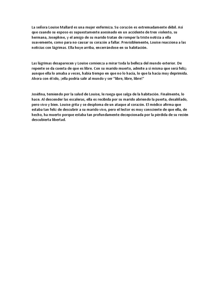 La Señora Louise Mallard Es Una Mujer Enfermiza | PDF
