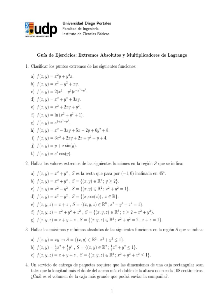 Calculo III - Extremos Relativos y Multiplicadores de Lagrange | PDF | Enseñanza de matemática ...