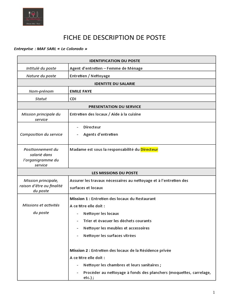 Modèle Fiche de Poste | Download Free PDF | Pizza | Compétence (Ressources humaines)