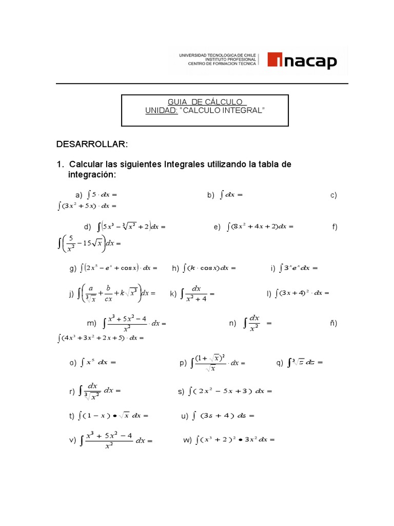 Guía 1 Integrales | PDF | Análisis matemático | Cálculo
