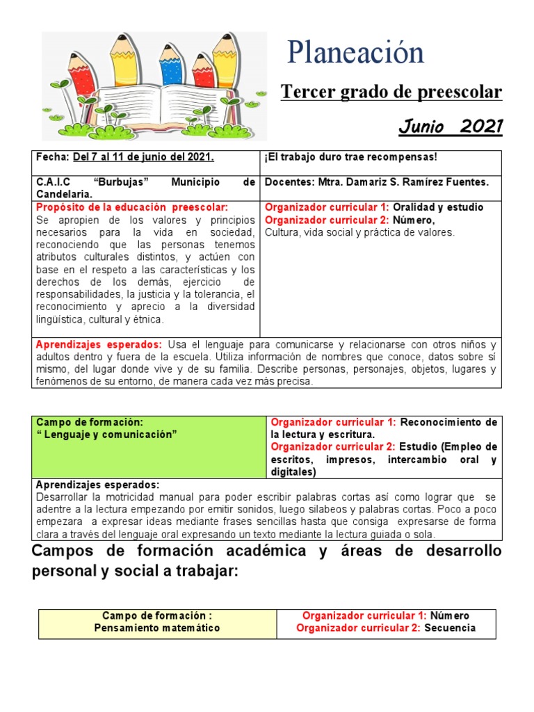 Planeacion Junio | PDF | Educación de la primera infancia | Aprendizaje